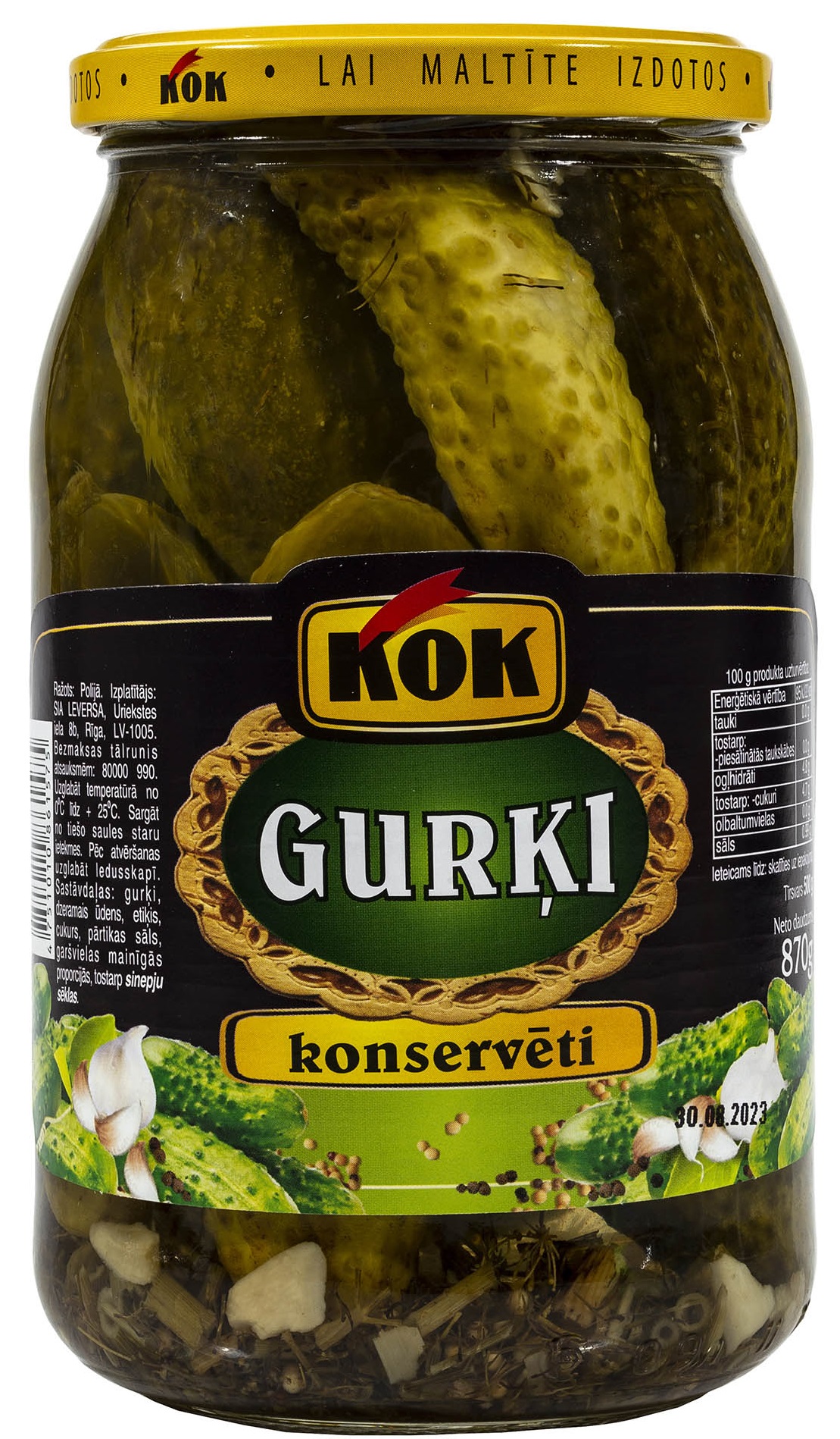 Gurķi konservēti 870g (520g), KOK e-latts.lv Tavs mājas LIELVEIKALS ...